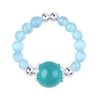 China Handmade Green Cat's Eye Stone Beaded Ring 4mm Adjustable Elastic for Party Daily Wearing for sale