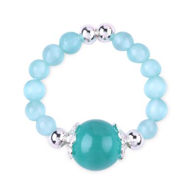 China Handmade Green Cat's Eye Stone Beaded Ring 4mm Adjustable Elastic for Party Daily Wearing for sale