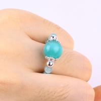 China Handmade Green Cat's Eye Stone Beaded Ring 4mm Adjustable Elastic for Party Daily Wearing for sale