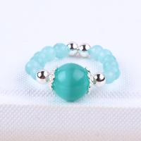 China Handmade Green Cat's Eye Stone Beaded Ring 4mm Adjustable Elastic for Party Daily Wearing for sale