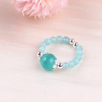 China Handmade Green Cat's Eye Stone Beaded Ring 4mm Adjustable Elastic for Party Daily Wearing for sale