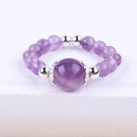 China 4mm Handmade Gemstone Beaded Ring Adjustable Elastic Amethyst Stone Ring For Party Daily Wearing for sale