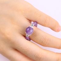 China 4mm Handmade Gemstone Beaded Ring Adjustable Elastic Amethyst Stone Ring For Party Daily Wearing for sale
