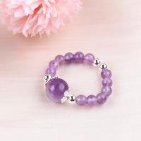 China 4mm Handmade Gemstone Beaded Ring Adjustable Elastic Amethyst Stone Ring For Party Daily Wearing for sale