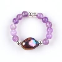 China Handmade 4mm Sodalite Gemstone Beaded Ring Adjustable Elastic with Pearl Charm for Women for sale