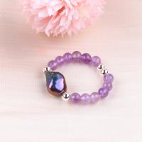 China Handmade 4mm Sodalite Gemstone Beaded Ring Adjustable Elastic with Pearl Charm for Women for sale