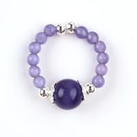 China 4mm Handmade Purple Cat's Eye Gemstone Beaded Ring Adjustable Elastic for Party Daily Wear for sale