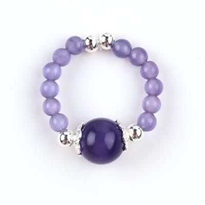 China 4mm Handmade Purple Cat's Eye Gemstone Beaded Ring Adjustable Elastic for Party Daily Wear for sale