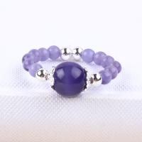 China 4mm Handmade Purple Cat's Eye Gemstone Beaded Ring Adjustable Elastic for Party Daily Wear for sale