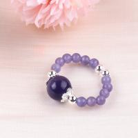 China 4mm Handmade Purple Cat's Eye Gemstone Beaded Ring Adjustable Elastic for Party Daily Wear for sale