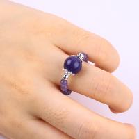 China 4mm Handmade Purple Cat's Eye Gemstone Beaded Ring Adjustable Elastic for Party Daily Wear for sale