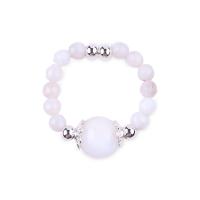 China 4mm Handmade Gemstone Beaded Ring Adjustable Elastic White Agate Stone Ring For Party Daily Wearing for sale
