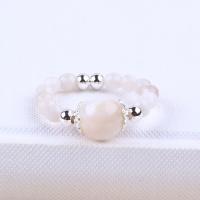 China 4mm Handmade Gemstone Beaded Ring Adjustable Elastic White Agate Stone Ring For Party Daily Wearing for sale