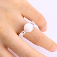 China 4mm Handmade Gemstone Beaded Ring Adjustable Elastic White Agate Stone Ring For Party Daily Wearing for sale