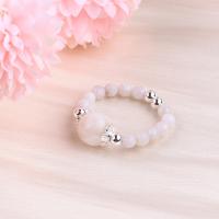 China 4mm Handmade Gemstone Beaded Ring Adjustable Elastic White Agate Stone Ring For Party Daily Wearing for sale