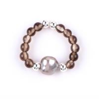 China Handmade 4mm Tea Citrine Gemstone Ring Adjustable Elastic Pearl Bead Jewelry for Women Party Daily Wear for sale