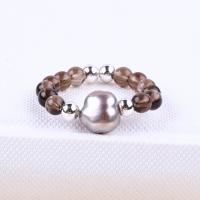China Handmade 4mm Tea Citrine Gemstone Ring Adjustable Elastic Pearl Bead Jewelry for Women Party Daily Wear for sale