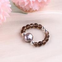 China Handmade 4mm Tea Citrine Gemstone Ring Adjustable Elastic Pearl Bead Jewelry for Women Party Daily Wear for sale