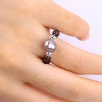 China Handmade 4mm Tea Citrine Gemstone Ring Adjustable Elastic Pearl Bead Jewelry for Women Party Daily Wear for sale