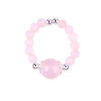 China 4mm Handmade Gemstone Beaded Ring Adjustable Elastic Rose Quartz Stone Ring For Party Daily Wearing for sale