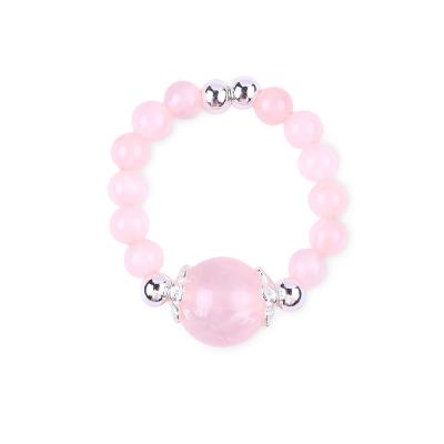 China 4mm Handmade Gemstone Beaded Ring Adjustable Elastic Rose Quartz Stone Ring For Party Daily Wearing for sale
