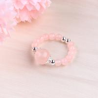 China 4mm Handmade Gemstone Beaded Ring Adjustable Elastic Rose Quartz Stone Ring For Party Daily Wearing for sale