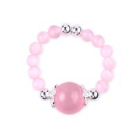 China Handmade Pink Cat's Eye Stone Ring Adjustable Elastic 7.6cm Gemstone Beaded Jewelry for Party Daily Wearing for sale