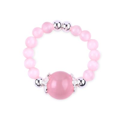China Handmade Pink Cat's Eye Stone Ring Adjustable Elastic 7.6cm Gemstone Beaded Jewelry for Party Daily Wearing for sale