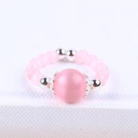 China Handmade Pink Cat's Eye Stone Ring Adjustable Elastic 7.6cm Gemstone Beaded Jewelry for Party Daily Wearing for sale