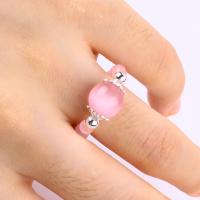 China Handmade Pink Cat's Eye Stone Ring Adjustable Elastic 7.6cm Gemstone Beaded Jewelry for Party Daily Wearing for sale
