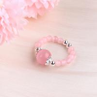 China Handmade Pink Cat's Eye Stone Ring Adjustable Elastic 7.6cm Gemstone Beaded Jewelry for Party Daily Wearing for sale
