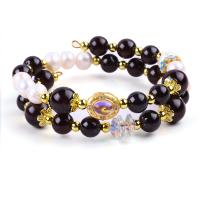 China Custom DIY 8mm Garnet Pearl Flower Spacer Bead Double Bangle Daily Wear Jewelry for sale