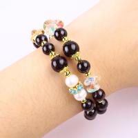 China Custom DIY 8mm Garnet Pearl Flower Spacer Bead Double Bangle Daily Wear Jewelry for sale