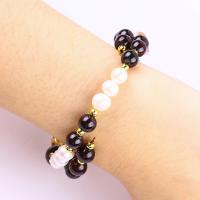China Custom DIY 8mm Garnet Pearl Flower Spacer Bead Double Bangle Daily Wear Jewelry for sale