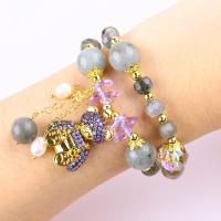 China 7mm Multifaceted Labradorite Freshwater Pearl Bear Charm Beaded Bracelet Unisex Jewelry for sale