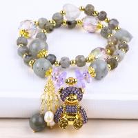 China 7mm Multifaceted Labradorite Freshwater Pearl Bear Charm Beaded Bracelet Unisex Jewelry for sale