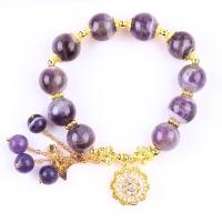 China 12mm Dream Amethyst Spinner Flower Charm Bracelet Natural Crystal Beaded Jewelry Unisex Gift for sale
