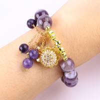 China 12mm Dream Amethyst Spinner Flower Charm Bracelet Natural Crystal Beaded Jewelry Unisex Gift for sale