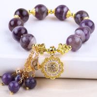 China 12mm Dream Amethyst Spinner Flower Charm Bracelet Natural Crystal Beaded Jewelry Unisex Gift for sale