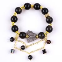China Golden Obsidian Butterfly Round Bead Bracelet 8mm Stretch Unisex Jewelry for sale
