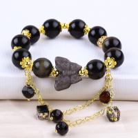 China Golden Obsidian Butterfly Round Bead Bracelet 8mm Stretch Unisex Jewelry for sale