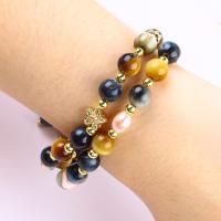 China 8mm Dream Tiger Eye Sunflower Spinner Charm Crystal Double Layer Bracelet for sale