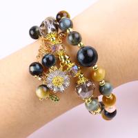 China 8mm Dream Tiger Eye Sunflower Spinner Charm Crystal Double Layer Bracelet for sale