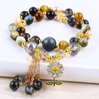 China 8mm Dream Tiger Eye Sunflower Spinner Charm Crystal Double Layer Bracelet for sale