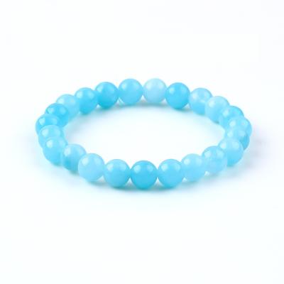 China Natural Aquamarine Healing Bracelet 8mm Beads Handmade Elastic Gemstone Jewelry OEM for sale