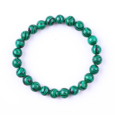China Natural Malachite Bead Bracelet 4-12mm Sizes with Custom Elastic Band and Gift Packaging Options for sale