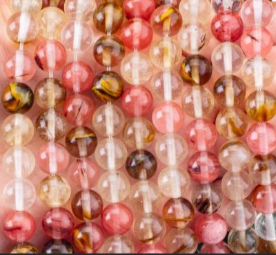 China Natural Watermelon Rind Quartz Loose Beads 4mm to 12mm Round Semi Precious Stones for Jewelry Making for sale