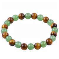China Handmade Elastic Crystal Gemstone Bracelets 4-12mm Bead Size with Tiger's Eye and Green Aventurine Healing Stones for sale