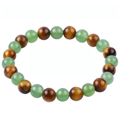 China Handmade Elastic Crystal Gemstone Bracelets 4-12mm Bead Size with Tiger's Eye and Green Aventurine Healing Stones for sale