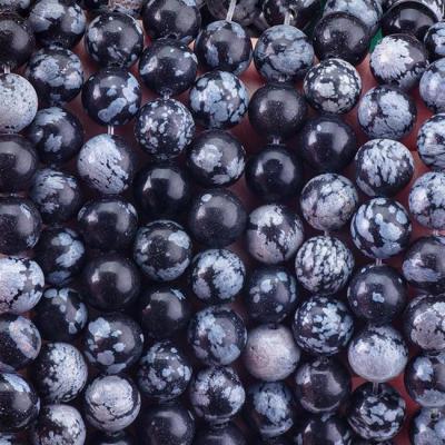 China 8mm Black Snowflake Obsidian Gemstone Beads 45cm Strand for Jewelry Making DIY for sale